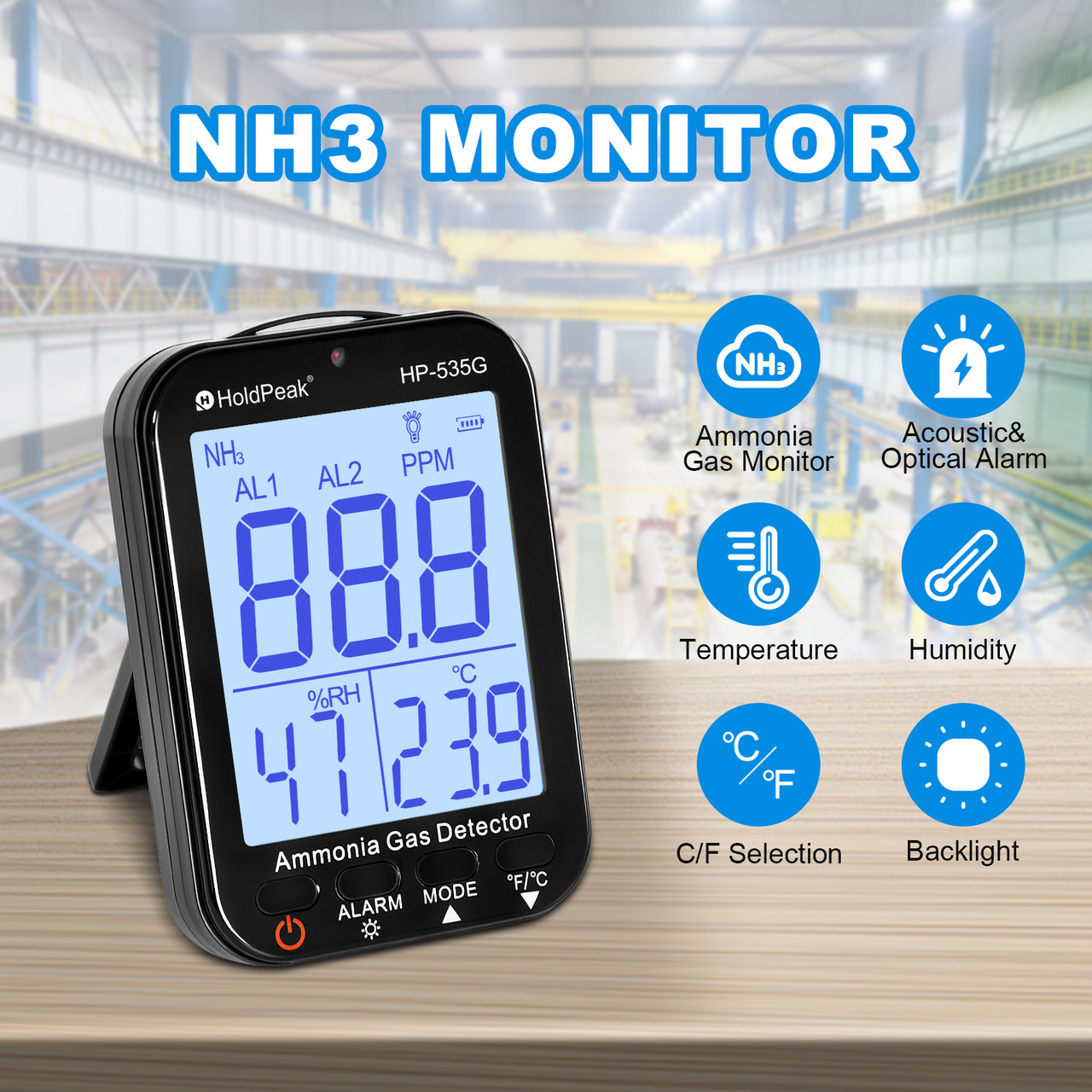 Holdpeak HP-535G High-Precision Ammonia Analyzer (0-100 ppm ...