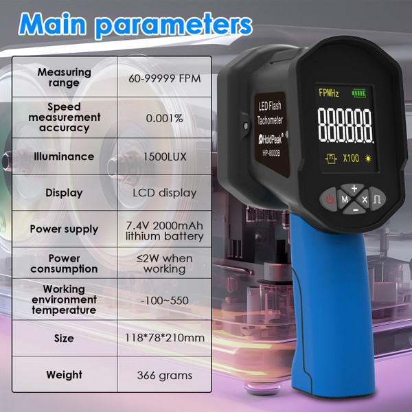 HOLDPEAK HP-8000B Digital LED Stroboscope Measuring 60~99,999 RPM/Hz, 0 ...