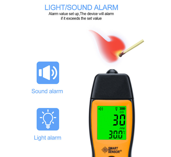 High-Precision Carbon Monoxide Detector Range: 0–1000 ppm 200 ppm ...