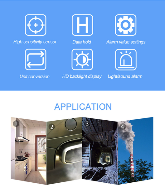 High-Precision Carbon Monoxide Detector Range: 0–1000 ppm 200 ppm ...