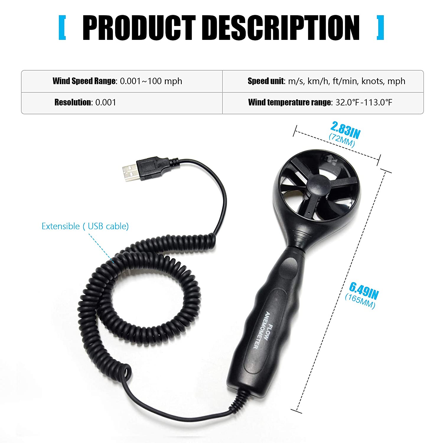 HOLDPEAK HP-865ZT Replacement Wind Sensor Wand for HP-856A HP-846A HP ...