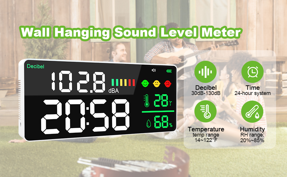HOLDPEAK HP-T4-DM165A 4-in-1 Rechargeable Wall-mounted Decibel Meter ...
