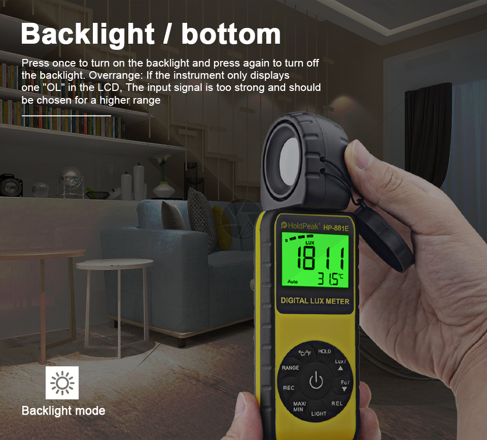 HoldPeak HP-881E New Digital LUX Meter 3000,000 LUX/FC selection - HoldPeak Online