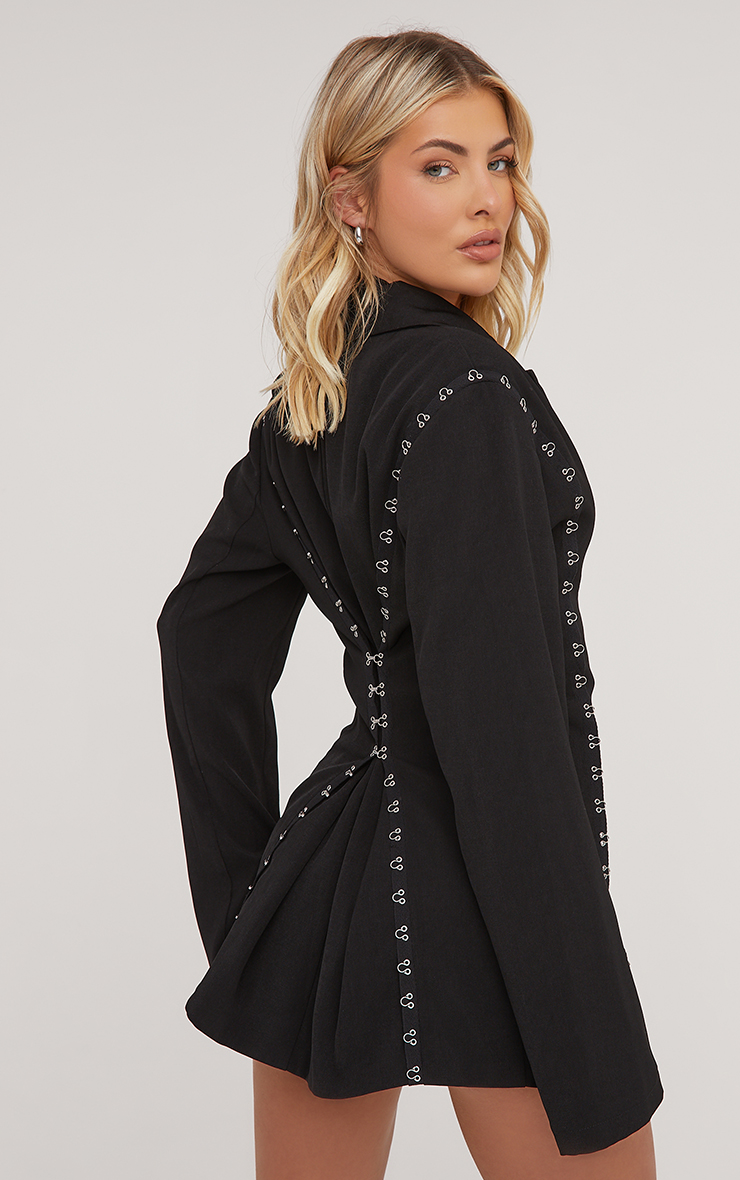 Button Front Hook And Eye Back Detail Blazer Dress In Black Woven | EGO ...