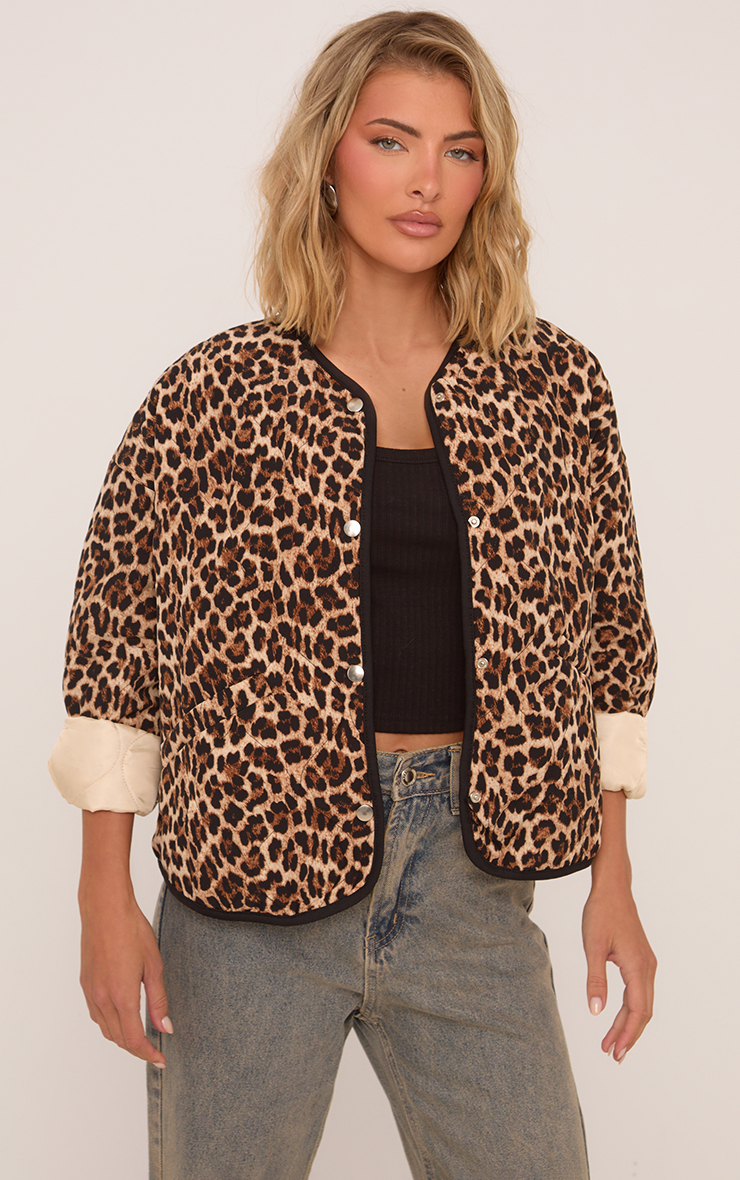 Padded Puffer Coat In Brown Leopard Print | EGO US | EGO