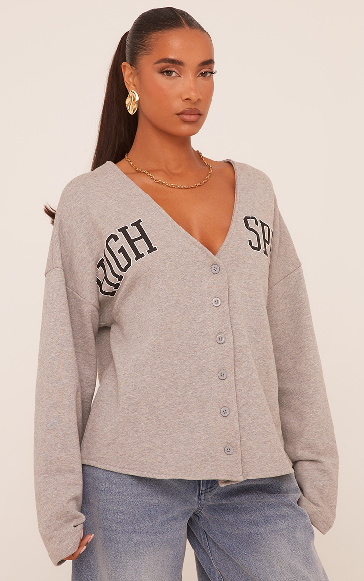 Long Sleeve Button Up High Speed Graphic Slouchy Sweater In Grey | EGO ...