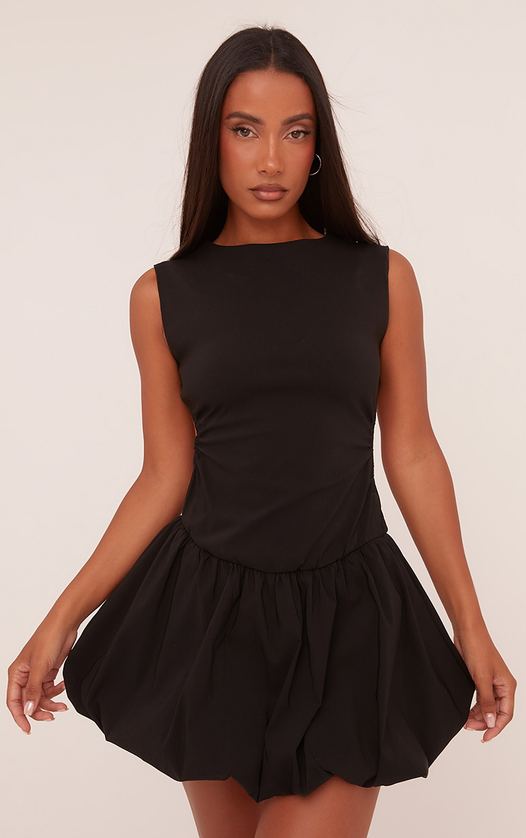 Racer Cut Out Side Puffball Mini Dress In Black Woven | EGO UK | EGO