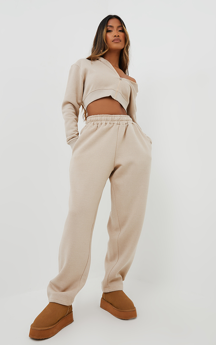 High Waist Oversized Wide Leg Joggers In Beige | EGO UK | EGO