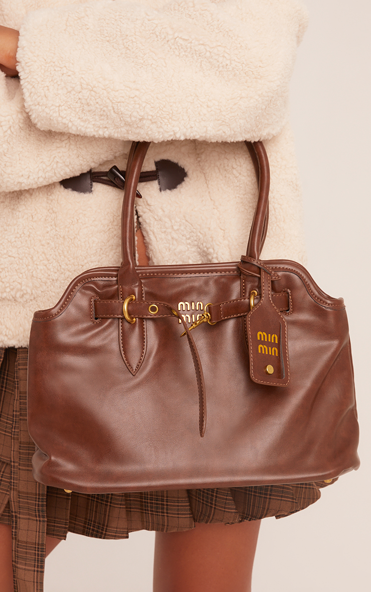 Samual Logo Detail Tote Bag In Faded Brown Faux Leather | EGO US | EGO