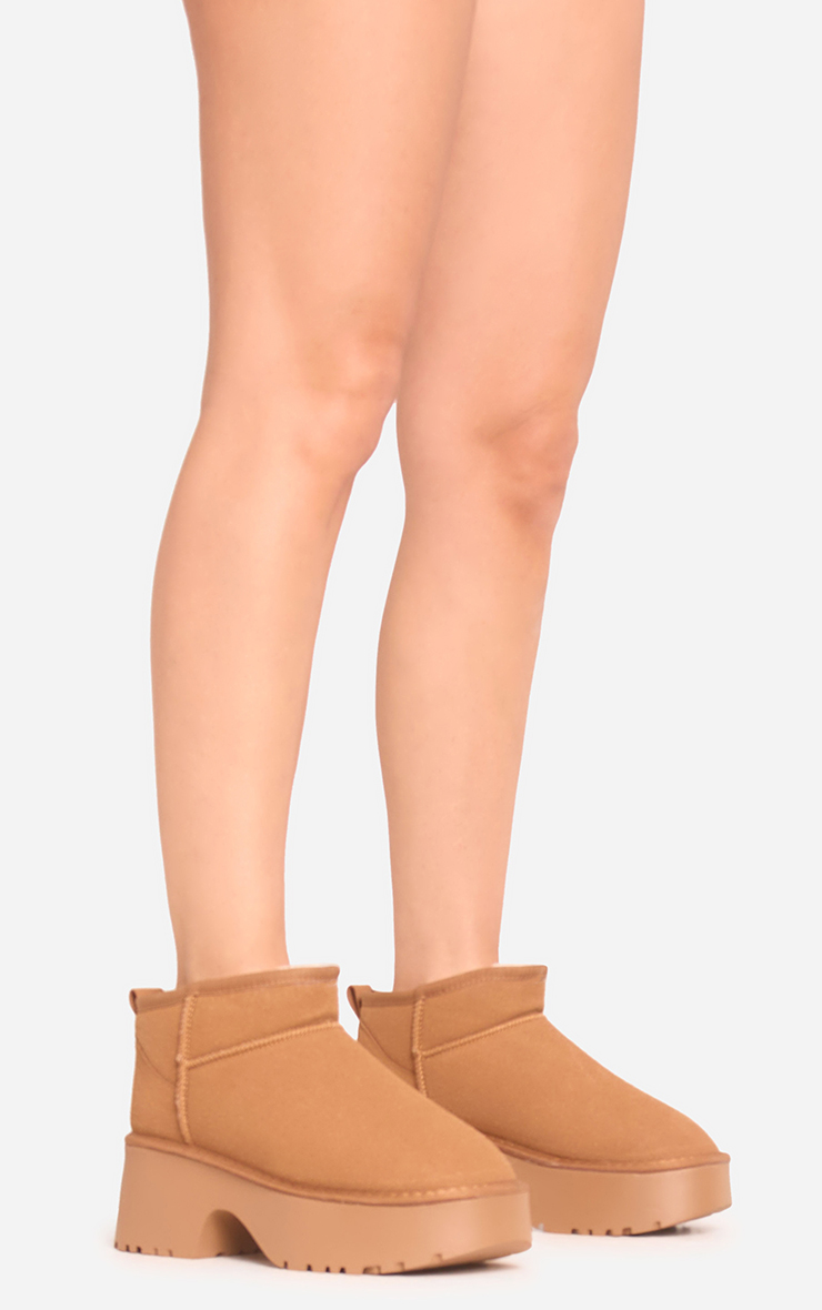 Akitar Faux Fur Lining Platform Block Heel Ankle Boot In Chestnut Faux ...