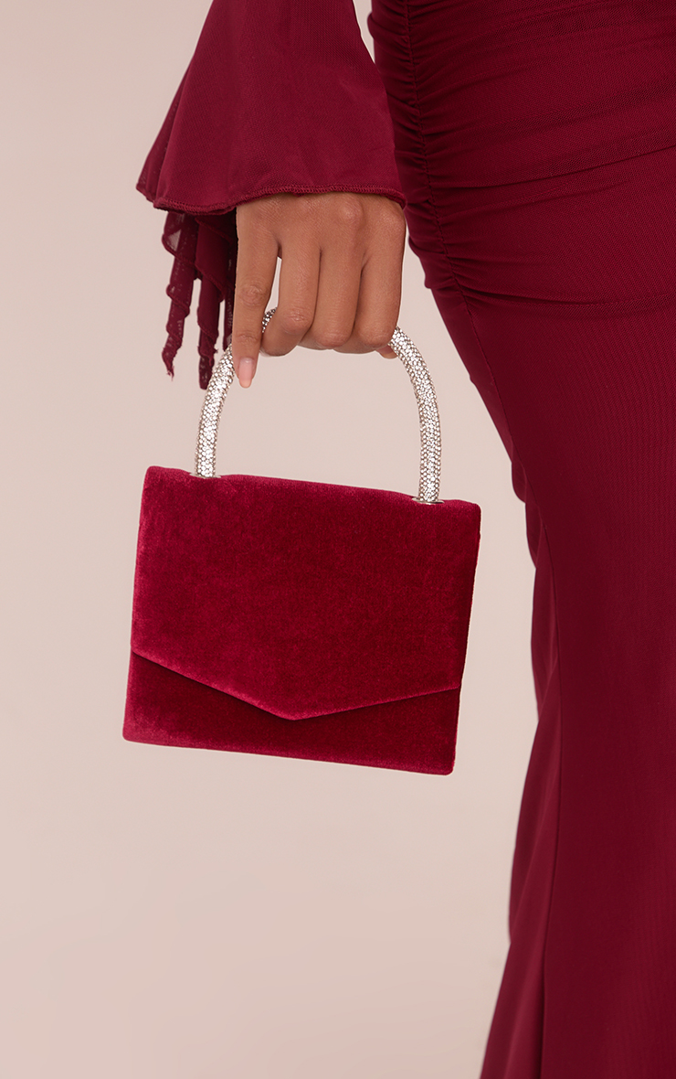 Inez Diamante Handle Detail Grab Bag In Red Velvet | EGO US | EGO
