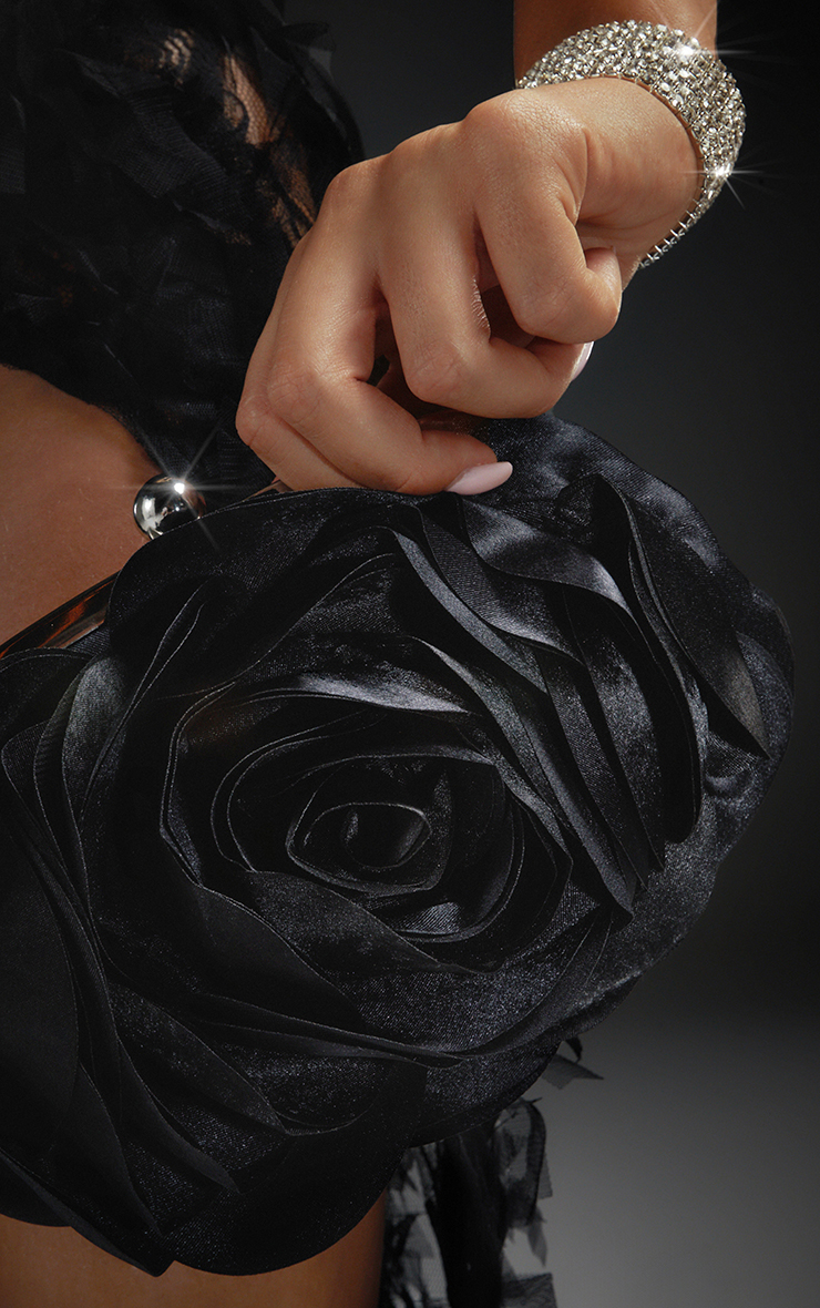 Thatcher Rose Detail Clutch Bag In Black | EGO US | EGO