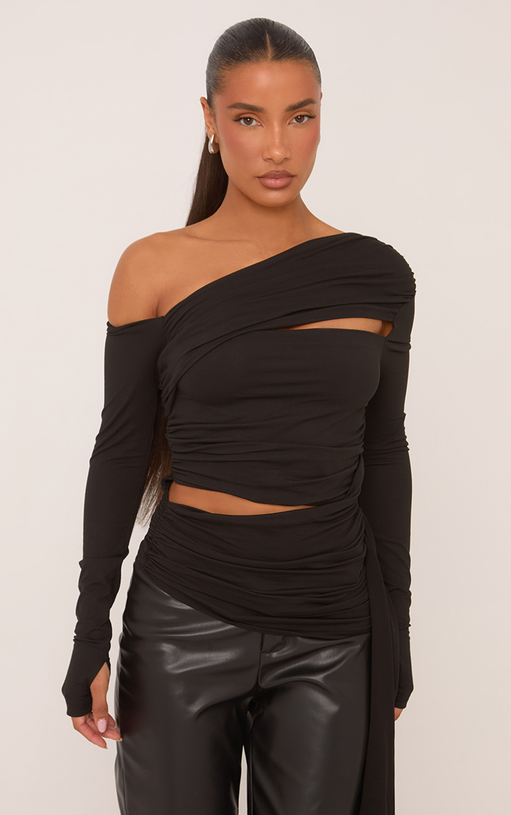 Long Sleeve Off The Shoulder Cut Out Top In Black | EGO US | EGO