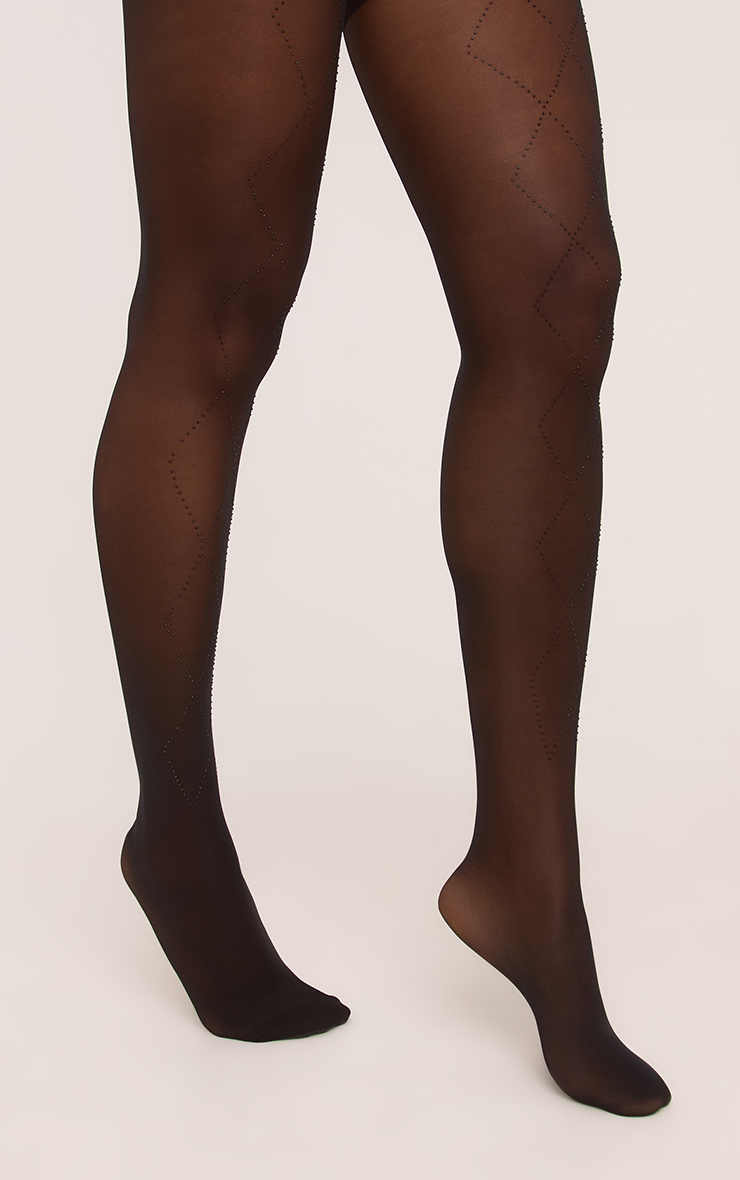 Black Diamante Diamond Print Tights In Black | EGO US | EGO