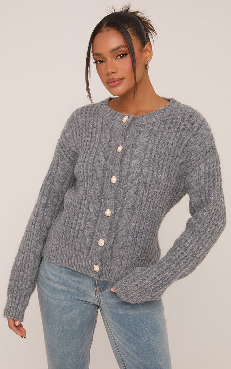 Button Up Cardigan In Grey Cable Knit | EGO UK | EGO