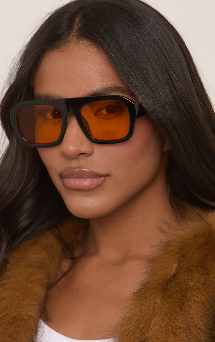 Chunky Frame Orange Tinted Lense Aviator Sunglasses In Black | EGO US | EGO