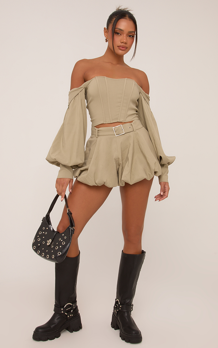 High Belted Waist Bloomer Shorts In Taupe Brown Woven | EGO US | EGO