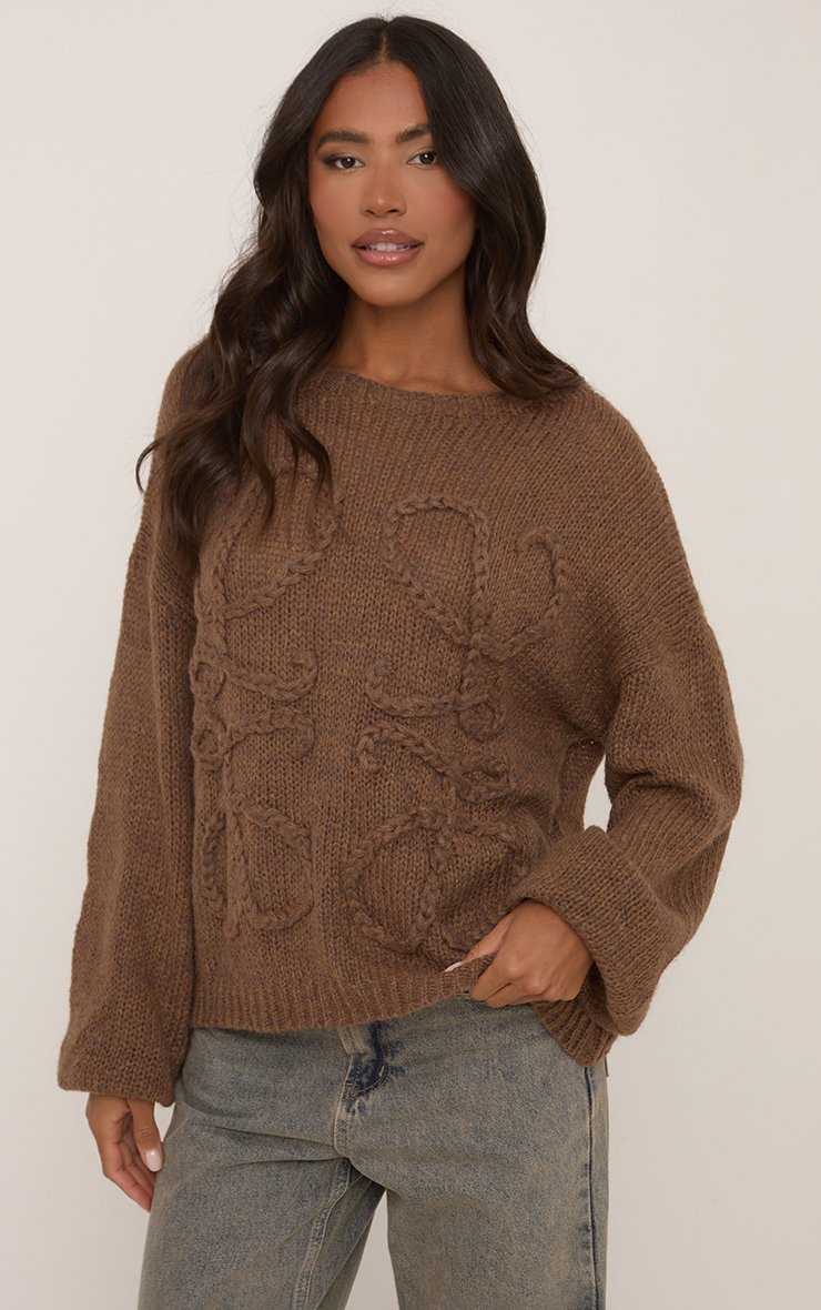 Long Sleeve Swirl Detail Jumper In Brown Knit | EGO US | EGO