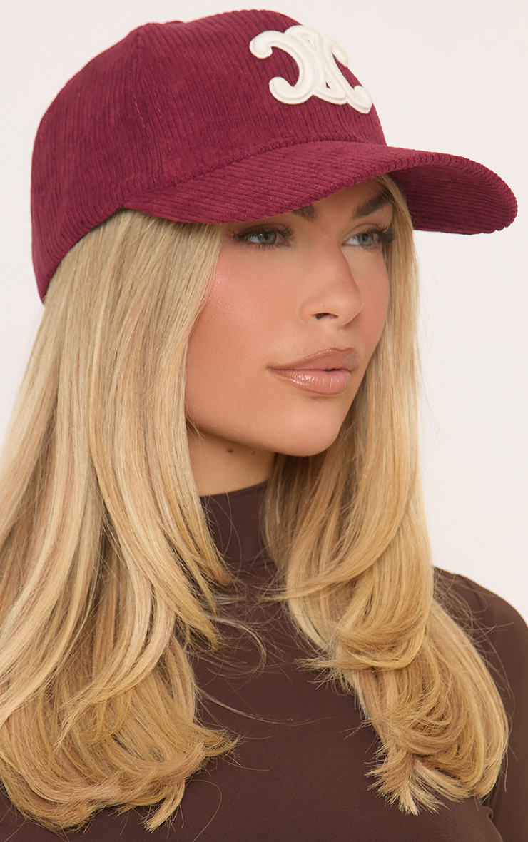 Logo Detail Baseball Cap In Burgundy Cord | EGO US | EGO