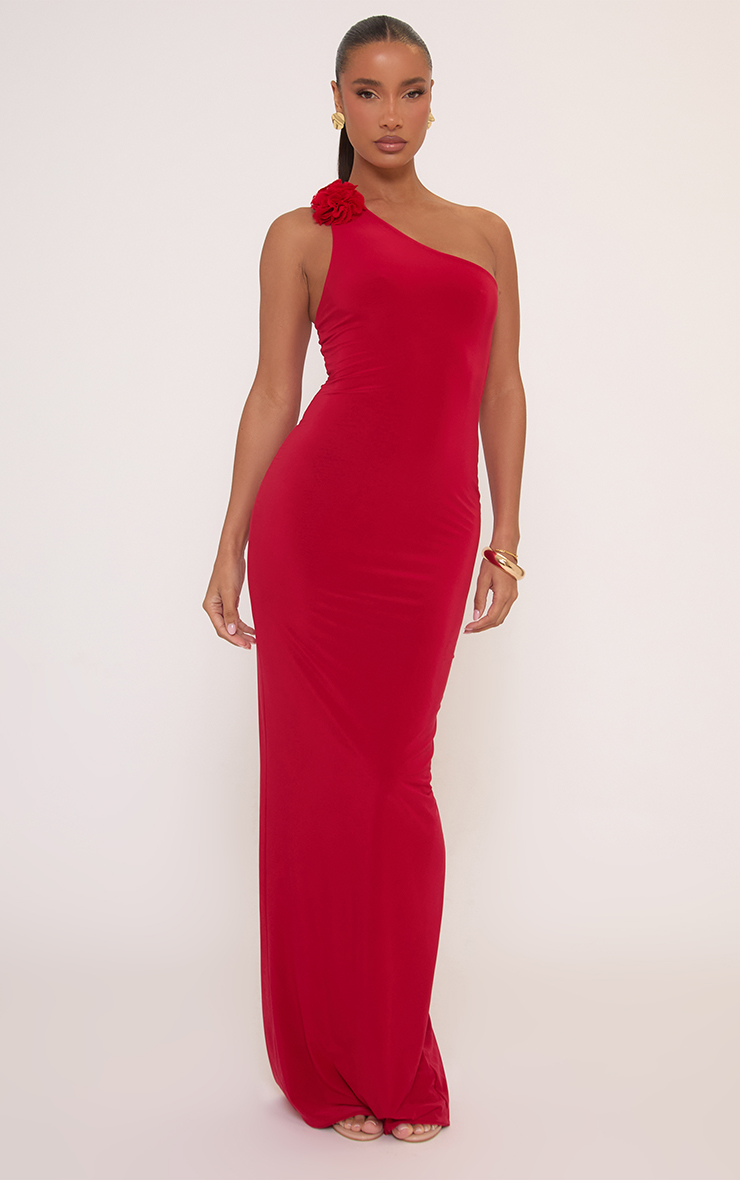 One Shoulder Flower Applique Maxi Dress In Red | EGO AU | EGO