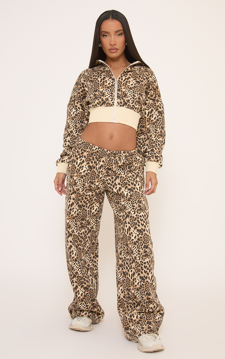 Low Rise Wide Leg Joggers In Brown Leopard Print | EGO Shoes
