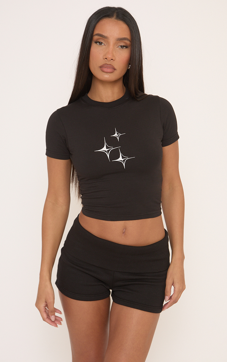 Short Sleeve Graphic Detail Fitted Baby Tee In Black | EGO Shoes