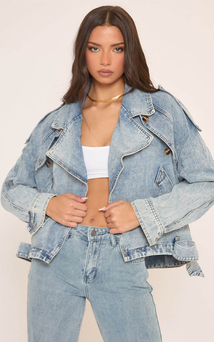 Long Sleeve Oversized Biker Jacket In Blue Denim | EGO US | EGO