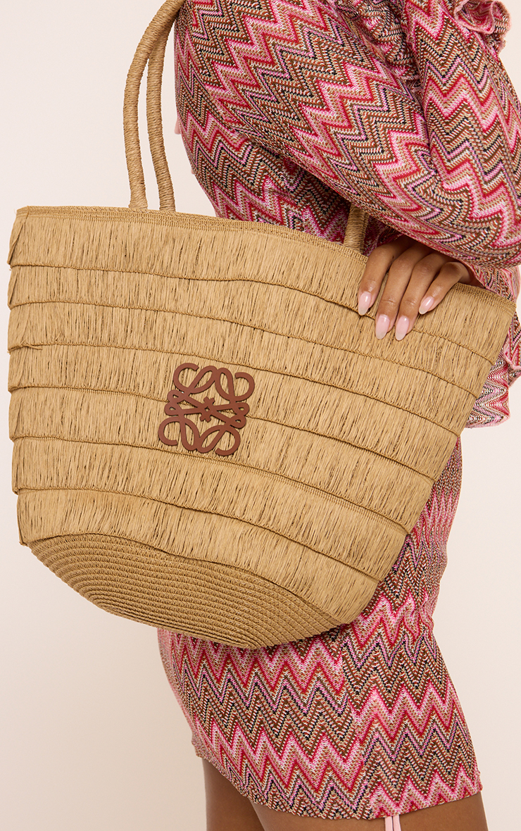 Poppet Logo Fringe Detail Shaped Beach Bag In Beige Woven | EGO US | EGO