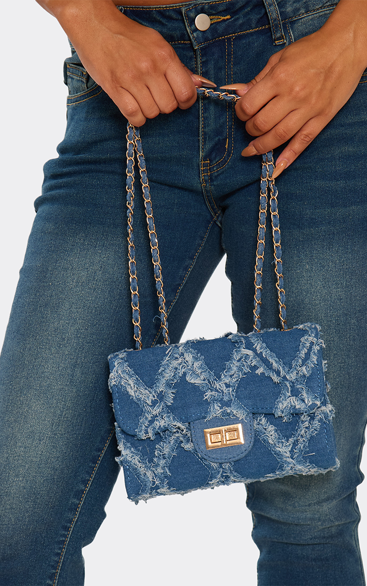 Distilled Textured Detail Shaped Cross Body Bag In Dark Blue Denim ...
