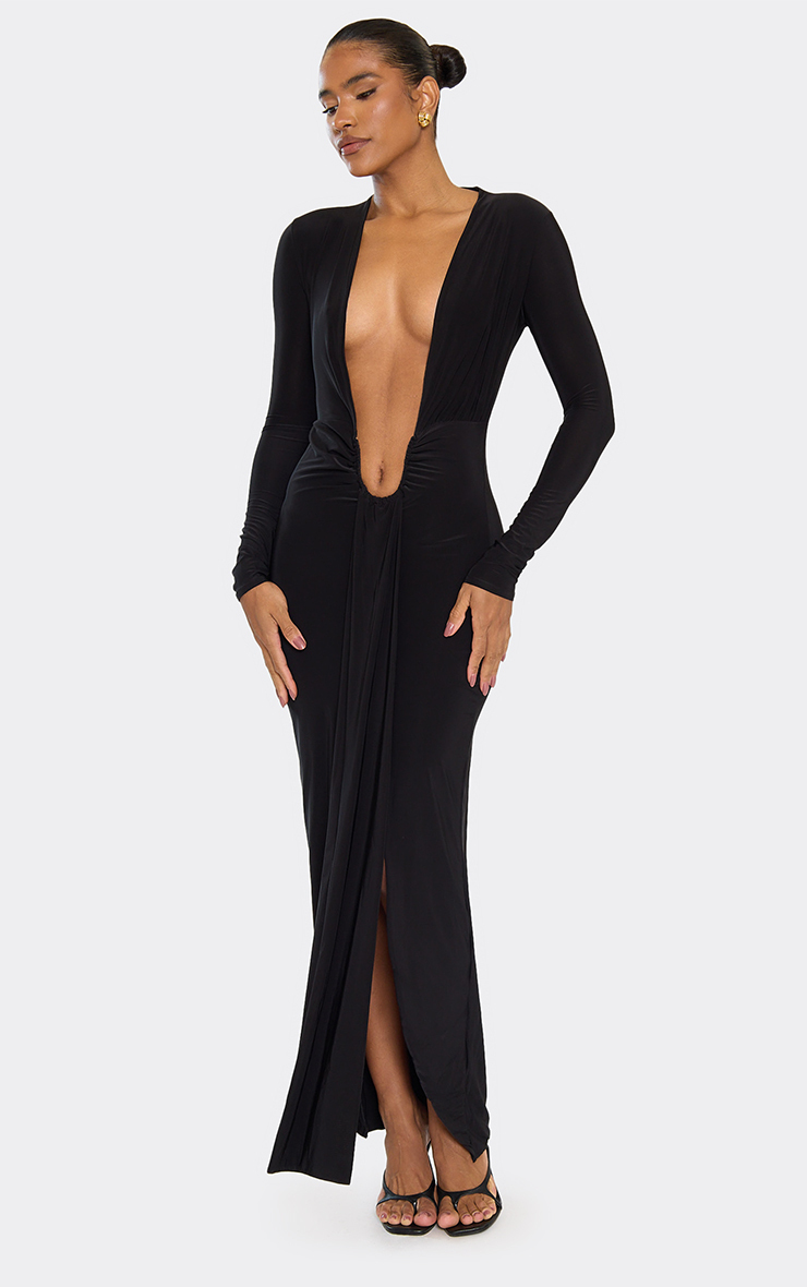 Extreme Plunge Drape Trim Detail Maxi Dress In Black | EGO US | EGO