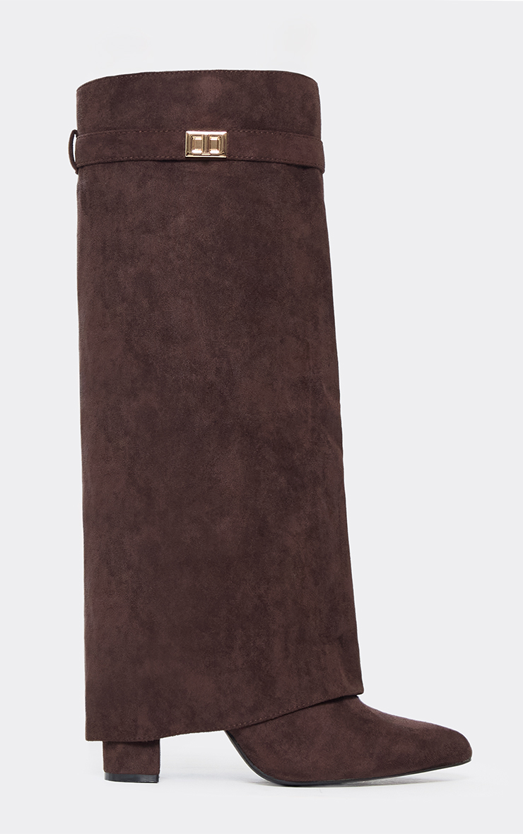 Magic Layered Lock Detail Pointed Toe Block Heel Knee High Boot In ...