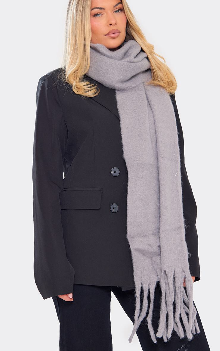 Oversized Fringe Detail Scarf In Grey | EGO US | EGO