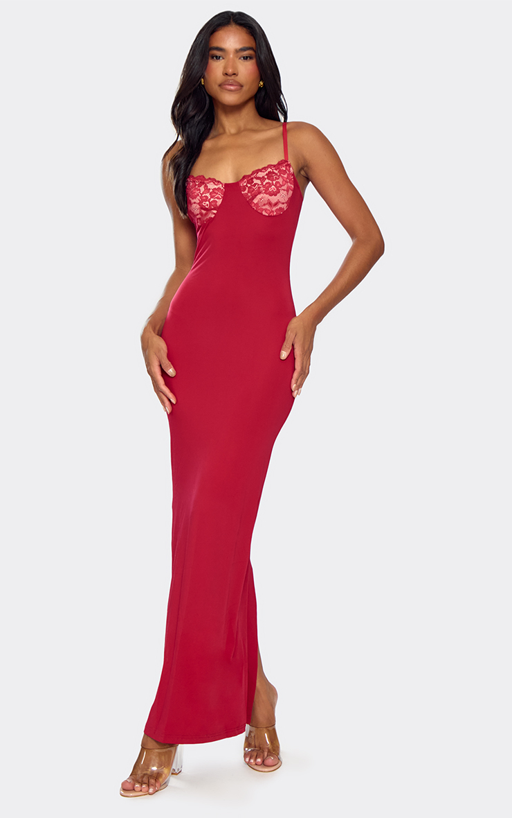 Contrast Lace Detail Strappy Maxi Dress In Red | EGO EU | EGO