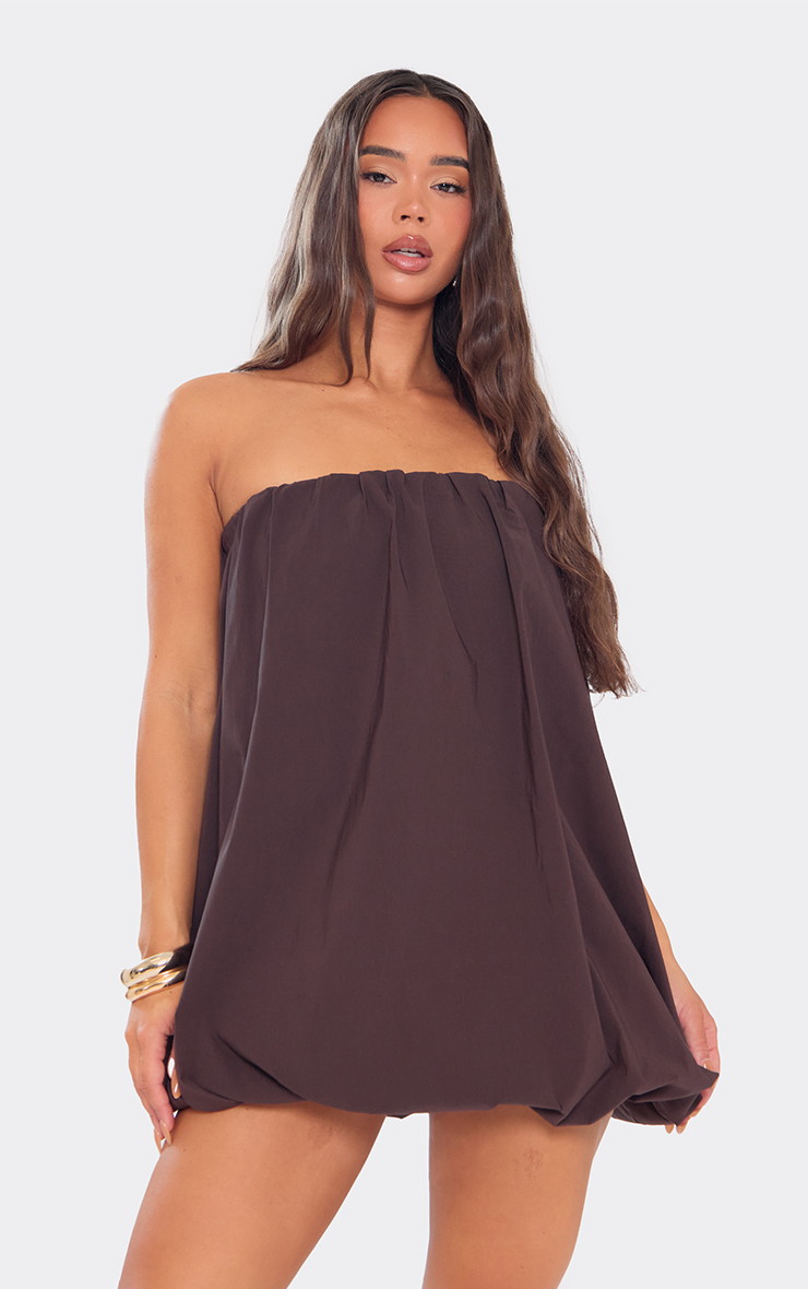 Bandeau Puffball Detail Mini Dress In Chocolate Brown | EGO US | EGO