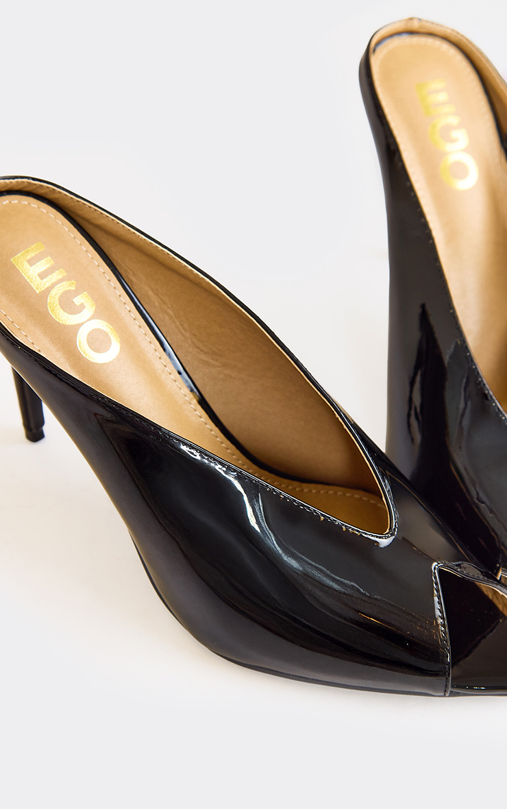 Le Petal Pointed Peep Toe Detail Stiletto Mule In Black Patent | EGO US ...