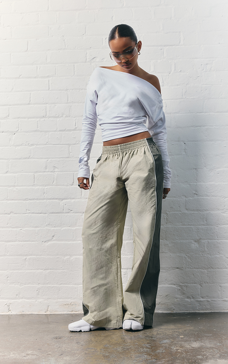 Low Rise Contrast Panel Track Pants In Sage Green Shell | EGO US | EGO