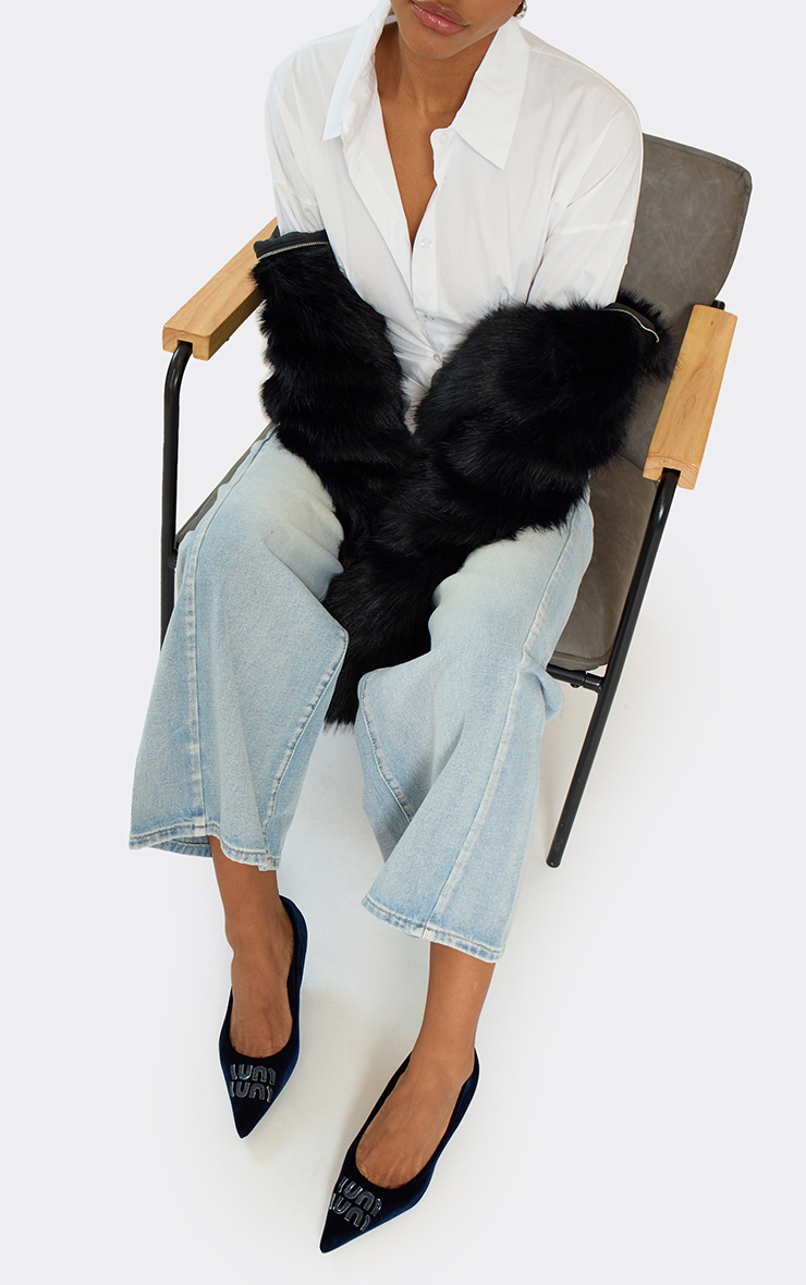 Akon Logo Detail Pointed Toe Court Heel In Blue Velvet | EGO US | EGO
