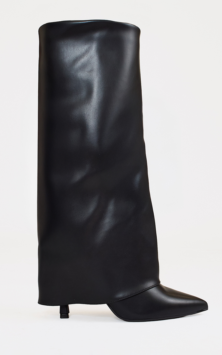 Random Layered Pointed Toe Stiletto Heel Knee High Boot In Black Faux ...