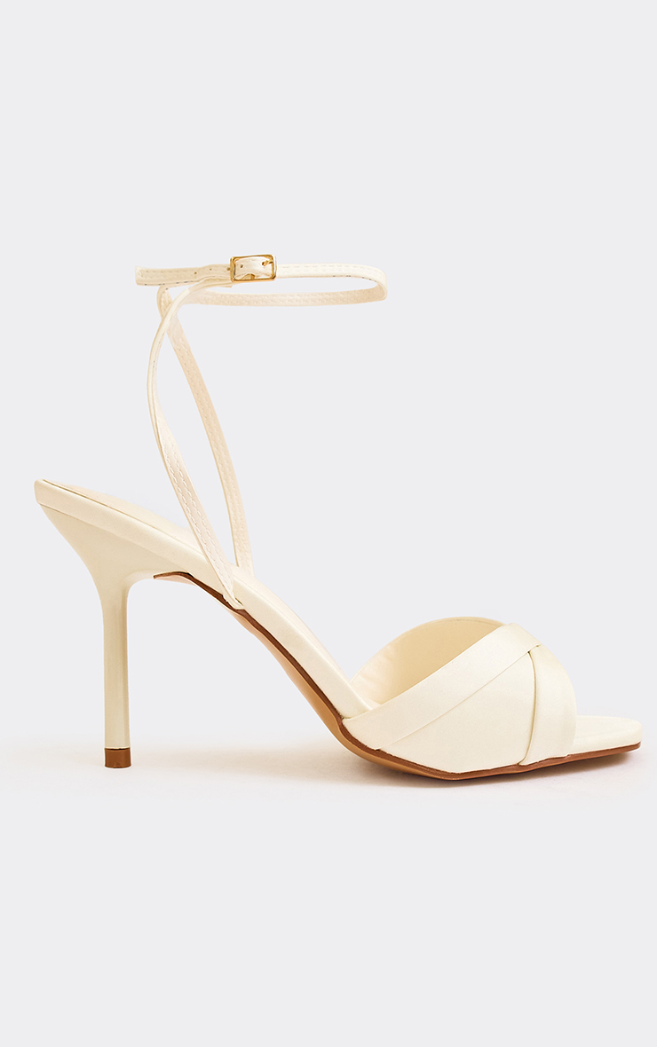 Bestie Square Peep Toe Cross Strap Stiletto Heel In White Satin | EGO ...