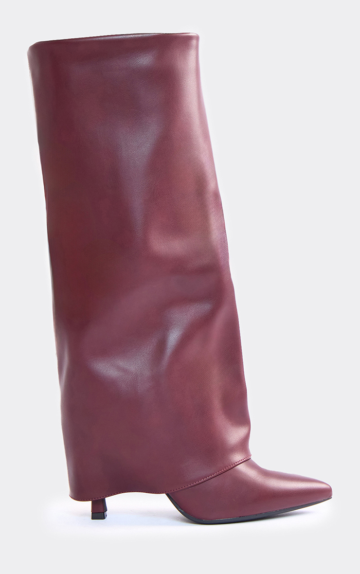 Random Layered Pointed Toe Stiletto Heel Knee High Boot In Burgundy ...