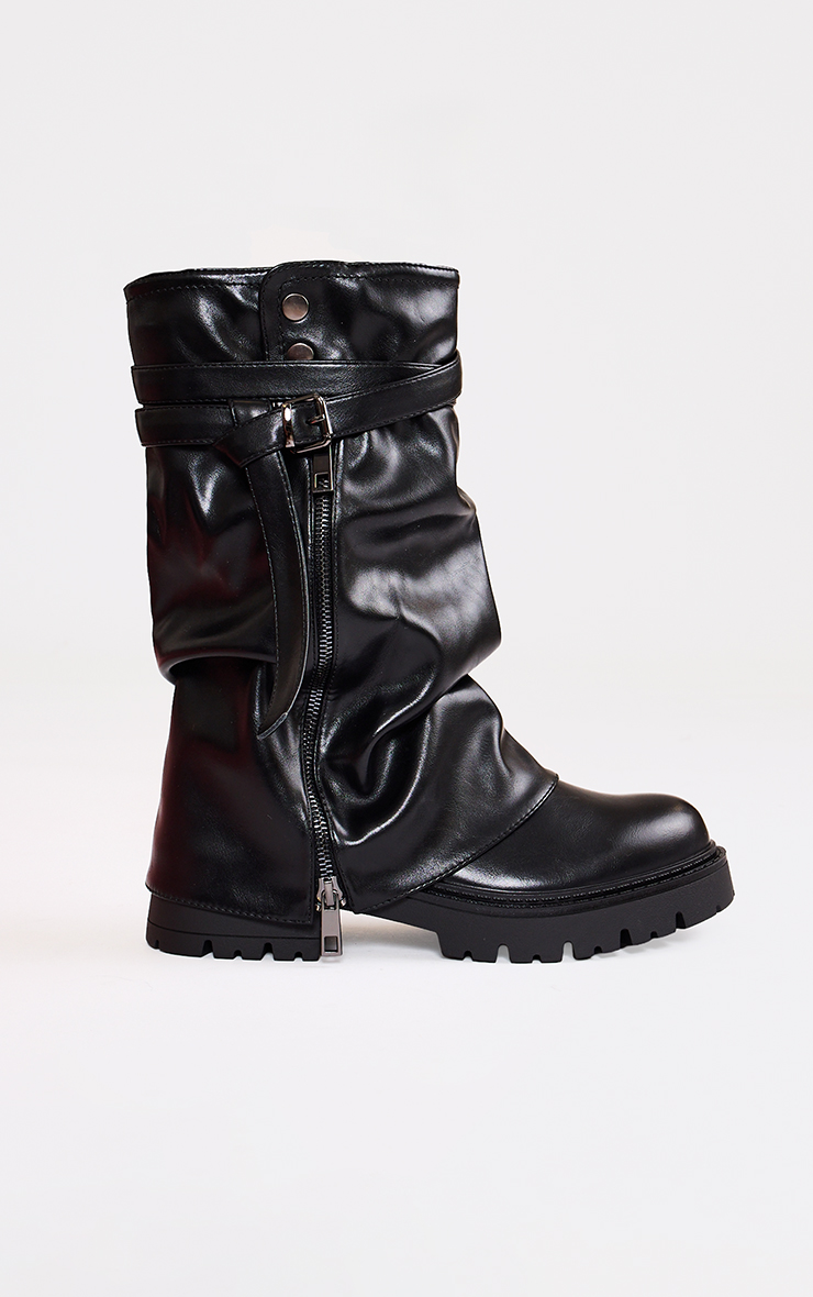 Winwin Side Zip Buckle Layered Detail Chunky Sole Ankle Biker Boot In ...