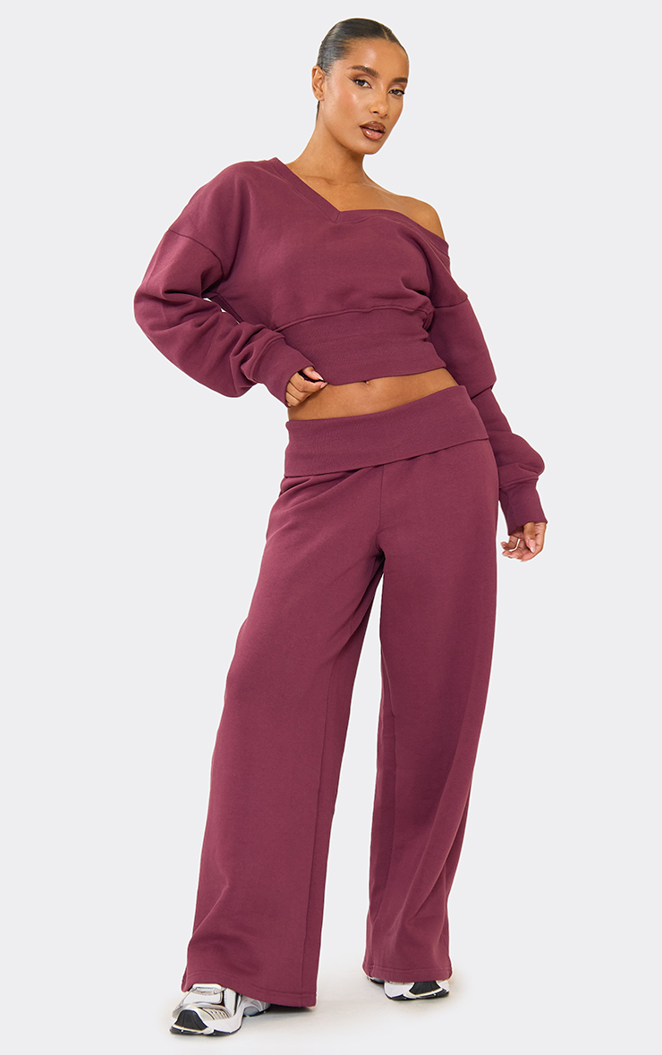 Fold Over Waist Wide Leg Joggers In Plum | EGO US | EGO