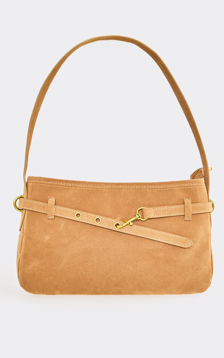 Trolli Belt Trim Detail Shoulder Bag In Taupe Faux Suede | EGO US | EGO