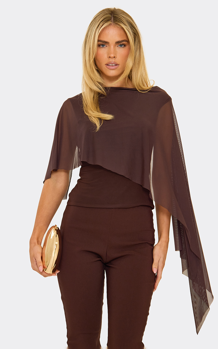 Asymmetric Cape Top In Chocolate Brown Mesh | EGO UK | EGO