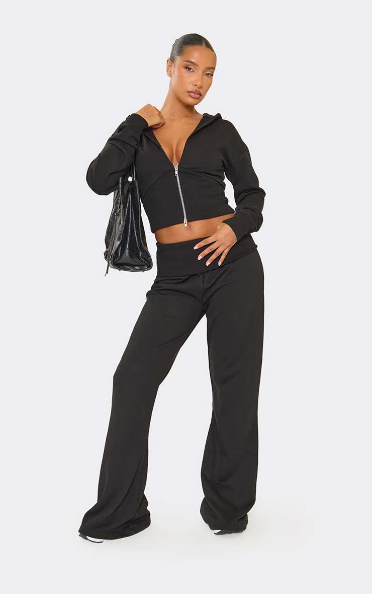 Mid Rise Fold Over Straight Leg Joggers In Black | EGO US | EGO