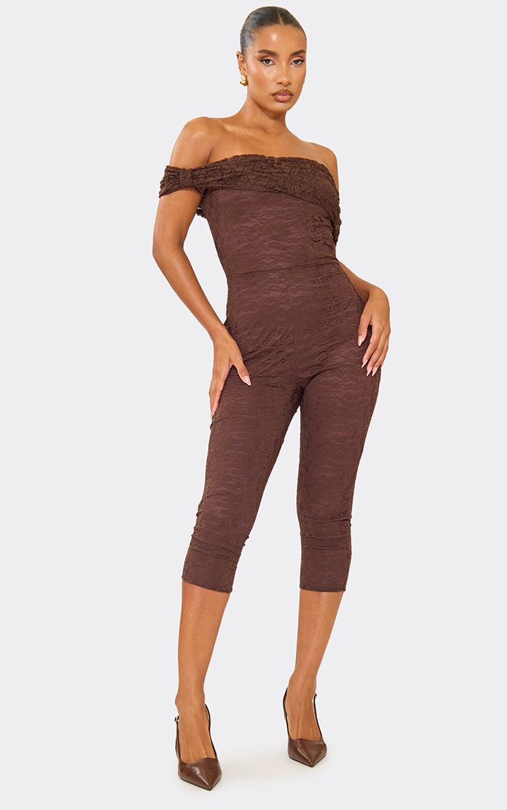 Bardot Fold Over Detail Capri Jumpsuit In Chocolate Brown | EGO US | EGO