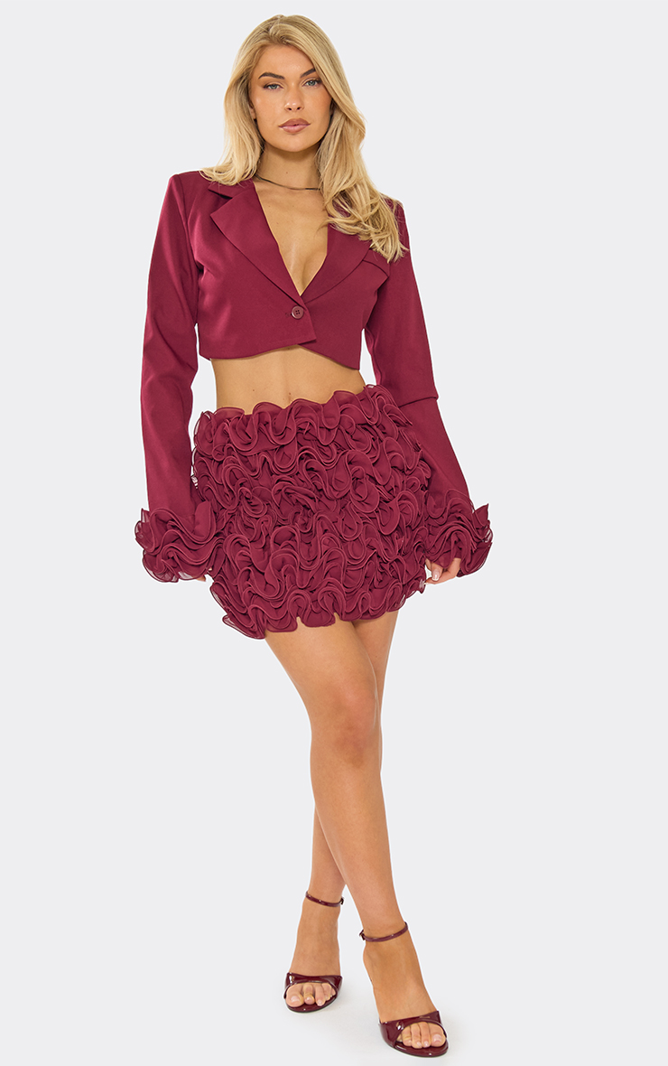 Mid Waist Textured Detail Mini Skirt In Burgundy | EGO EU | EGO