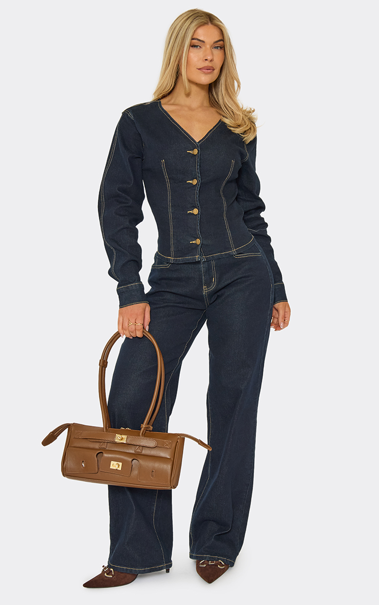 Mid Rise Seam Detail Wide Leg Jeans In Dark Indigo Denim | EGO EU | EGO
