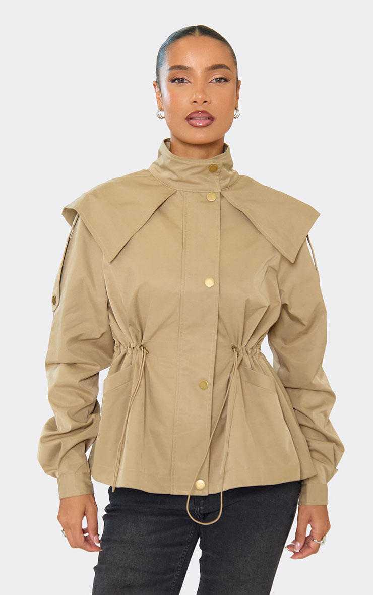 Long Sleeve Toggle Cinch Waist Detail Hooded Jacket In Beige | EGO EU | EGO