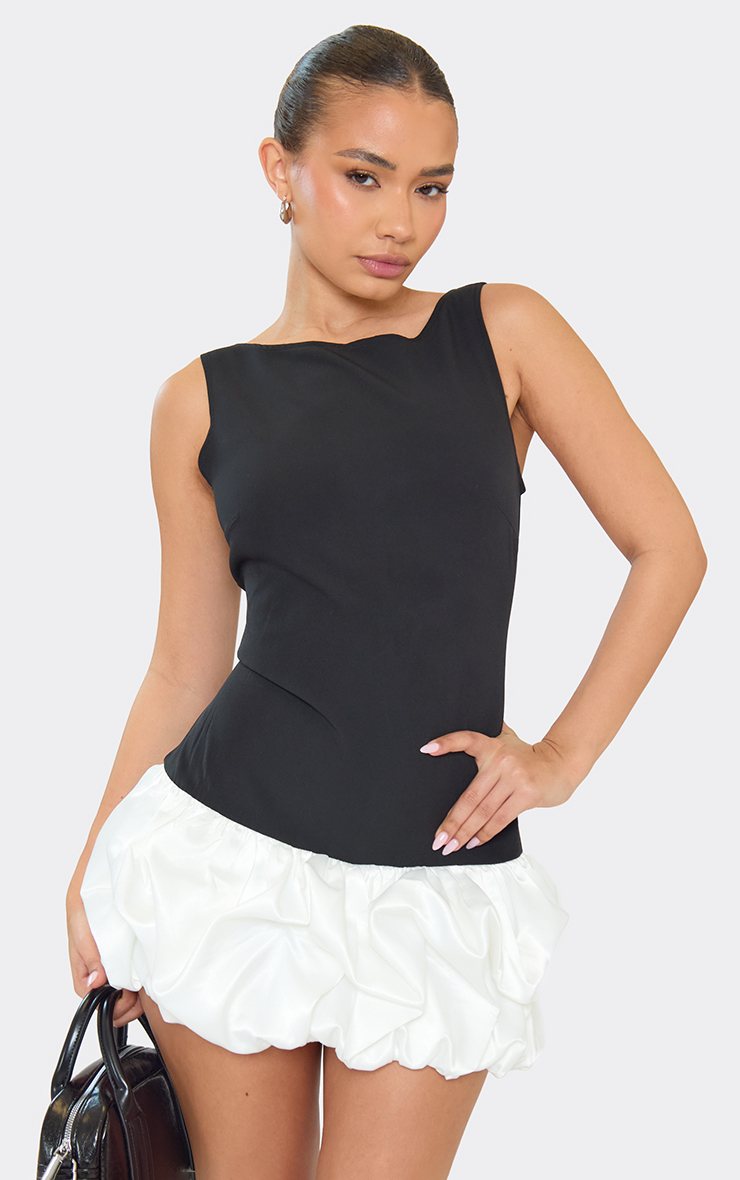 Sleeveless Puffball Ruffle Hem Contrast Detail Playsuit In Black | EGO ...